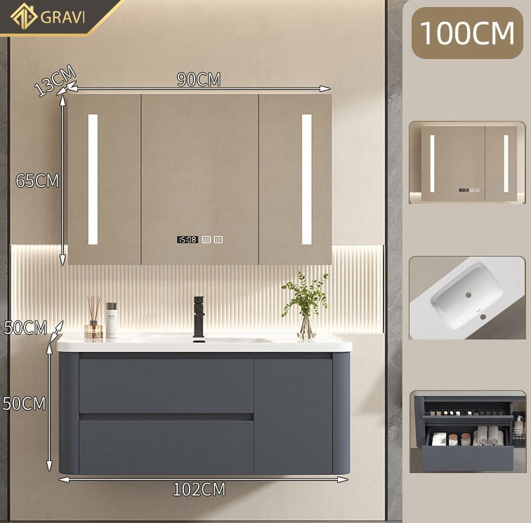 Bộ tủ chậu phòng tắm cao cấp GTM100G24 ngang 100cm - Gravi