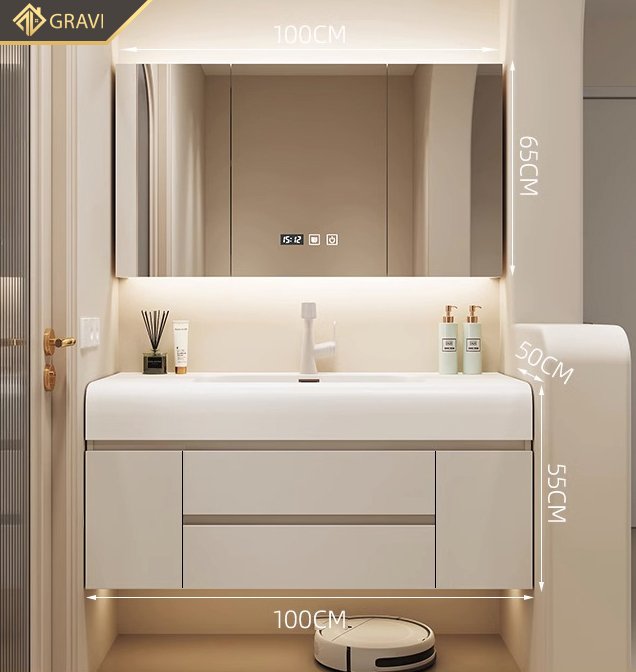 Bộ tủ chậu cao cấp Gravi BT.GTM100G20, ngang 100cm - Gravi